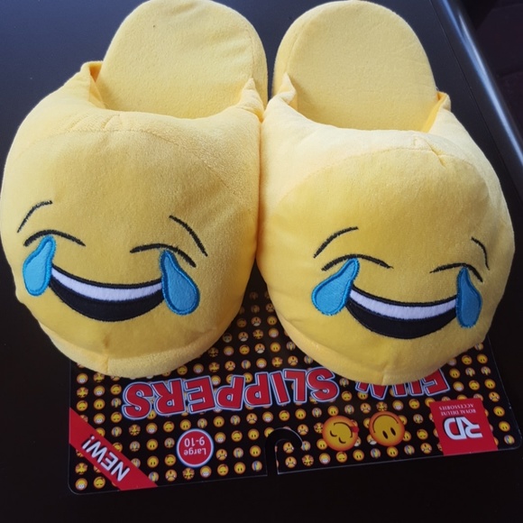 Shoes | Yellow Plush Emoji Slippers Laughing Crying | Poshmark